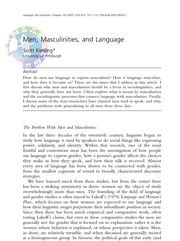 How Men Use Language To Show Masculinity | PDF | Masculinity | Gender