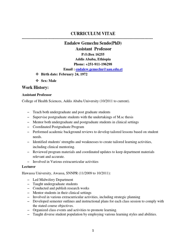 CV Format for Ethiopian Graduates | PDF | Nursing | Ethiopia