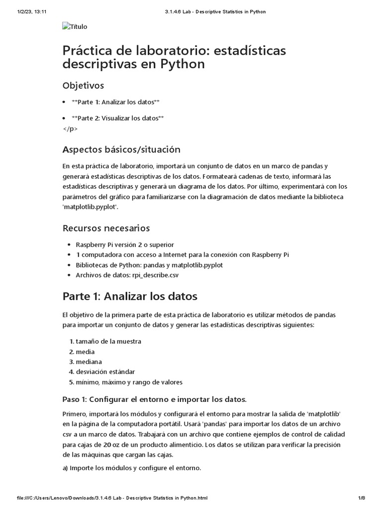 3 3.1.4.6 Lab - Descriptive Statistics in Python Mark | PDF | Python ...