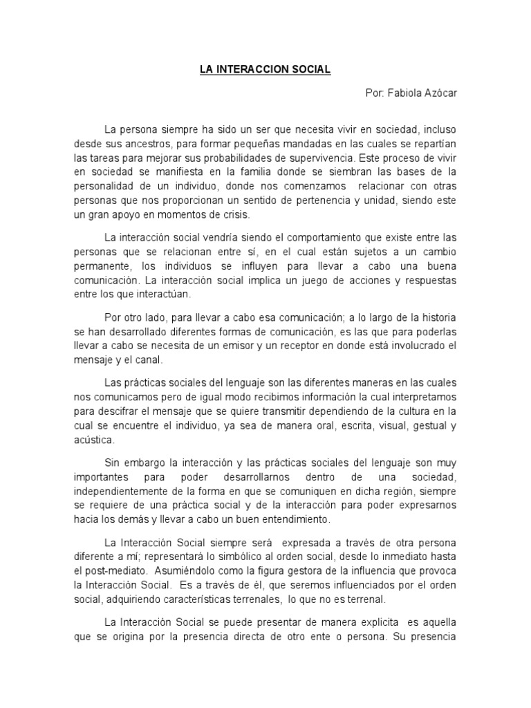 Definición y Tipos de Interacción Social | PDF | Comunicación | Sociedad
