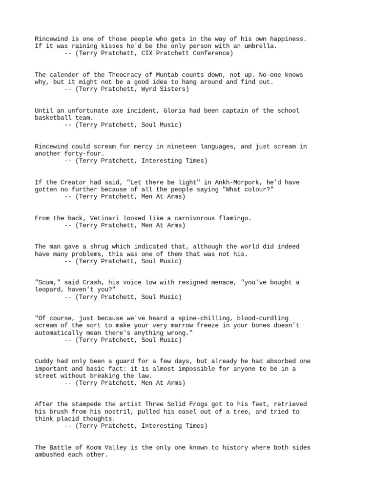 Terry Pratchett - The Terry Pratchett Quote File | PDF | Witches ...