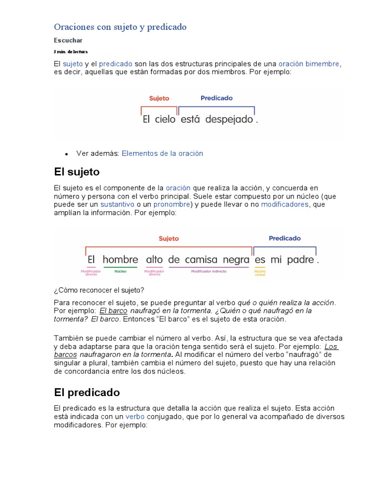 Oraciones Con Sujeto y Predicado | PDF | Numero Gramatical | Asunto ...