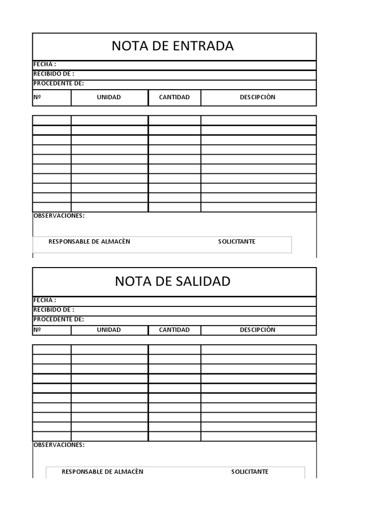Formato de Nota de Entrada y Salida | PDF