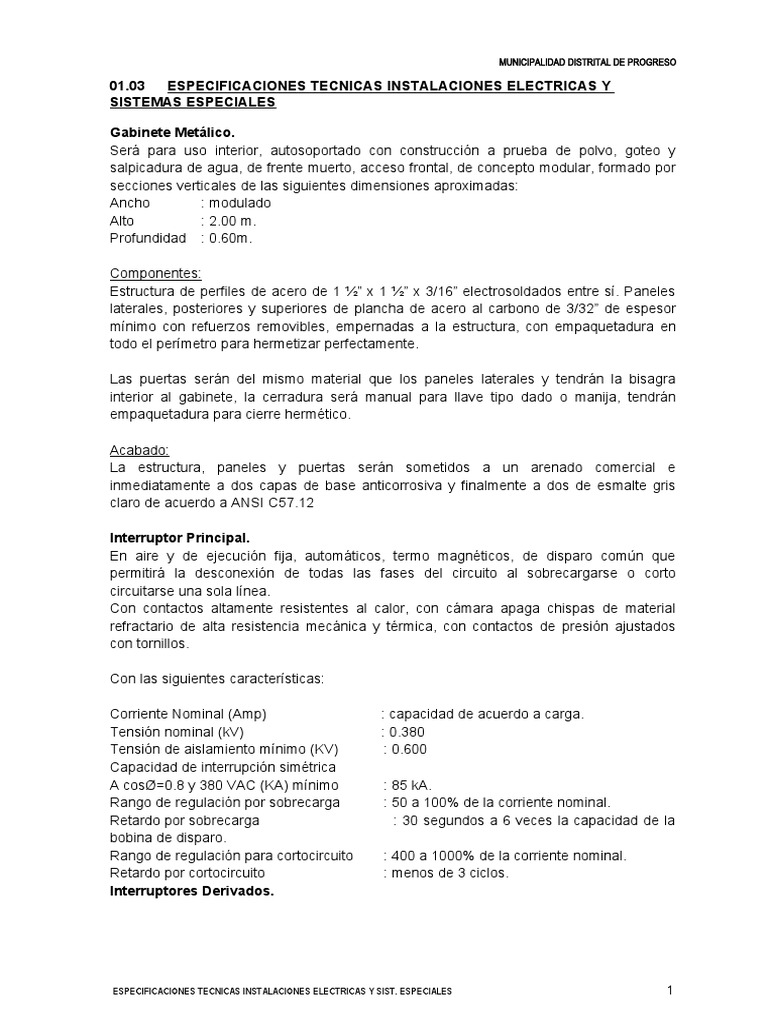 3.-Especificaciones - Tecnicas Instalaciones Electricas | PDF | Corriente eléctrica | Aislador ...