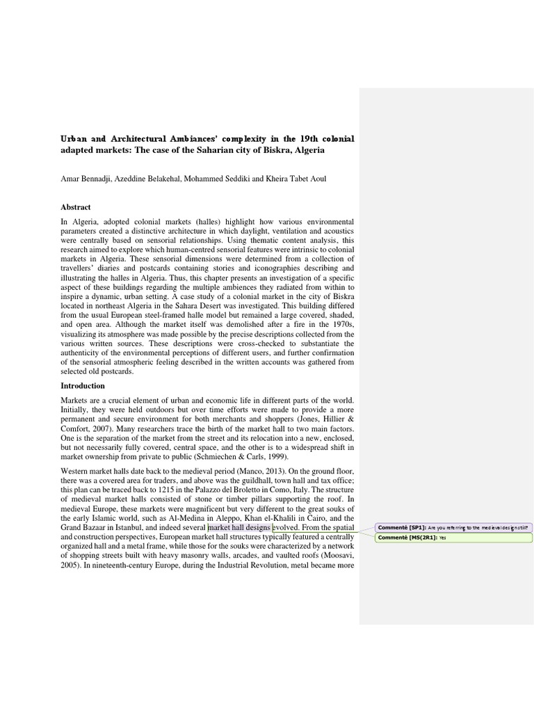 Biskra's 19th-Century Colonial Market Ambiances | PDF | Odor | Senses