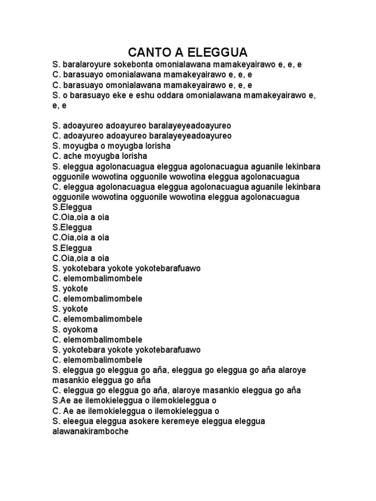 Canto A Eleggua Barasuayo | PDF