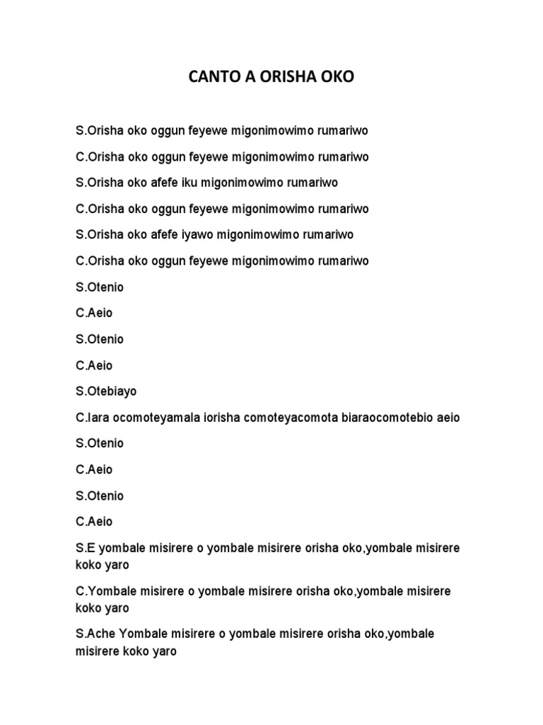 Canto A Orisha Oko | PDF