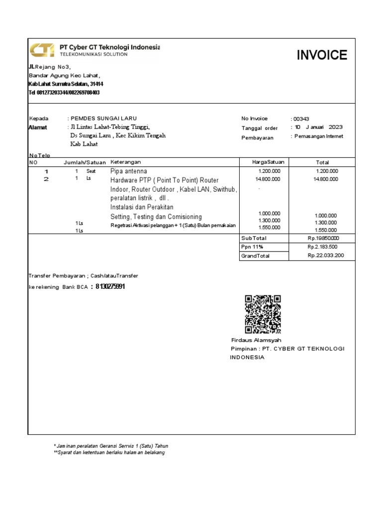 Invoice Internet Sungai Laru | PDF