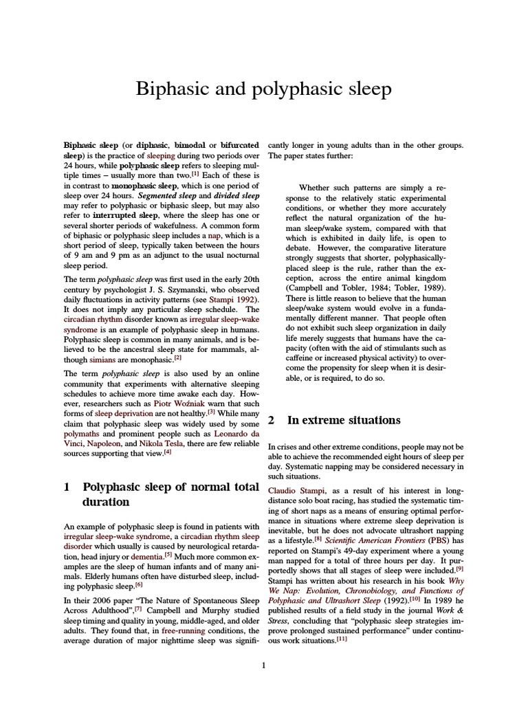Biphasic and Polyphasic Sleep | PDF | Sleep | Neuroscience