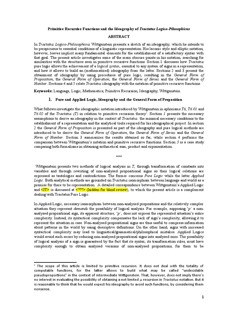 Primitive Recursive Functions and The Ideography of The Tractatus ...