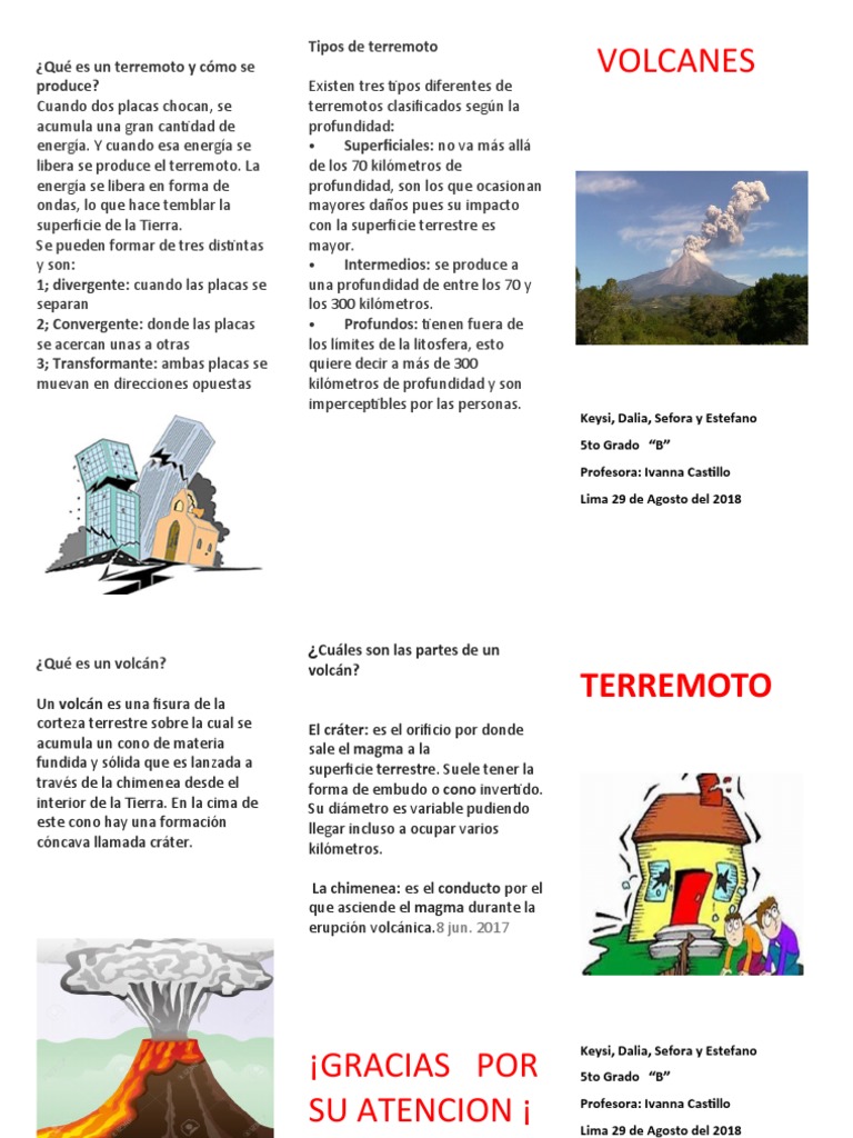 Triptico de Terremoto y Volcan | PDF | Temblores | Volcán