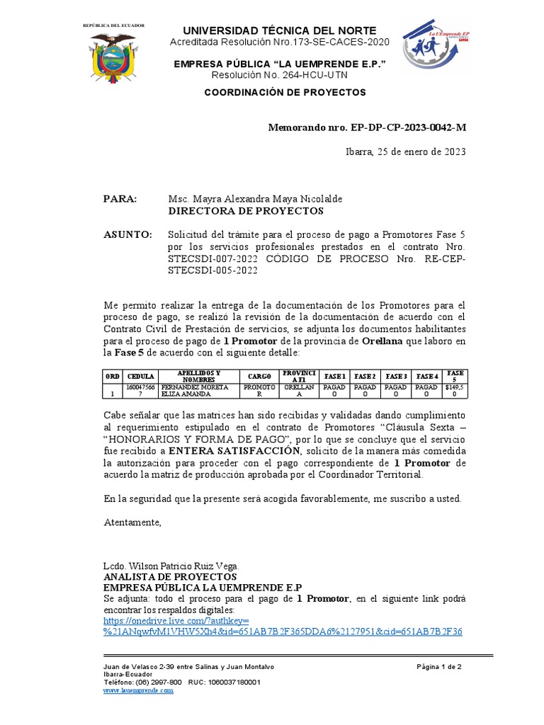 Memorando Nro. EP-DP-CP-2023-0042-M | PDF | Gobierno