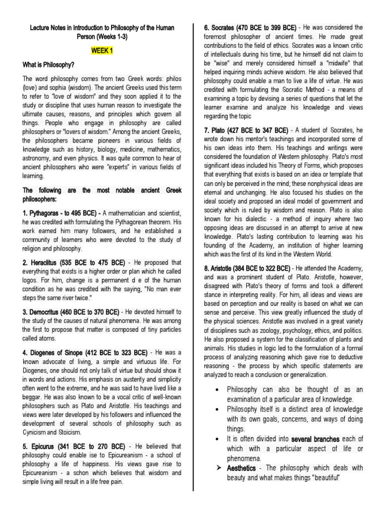Lecture Notes in Intro. To Philosophy Weeks 1-3 | PDF | Reason | Argument