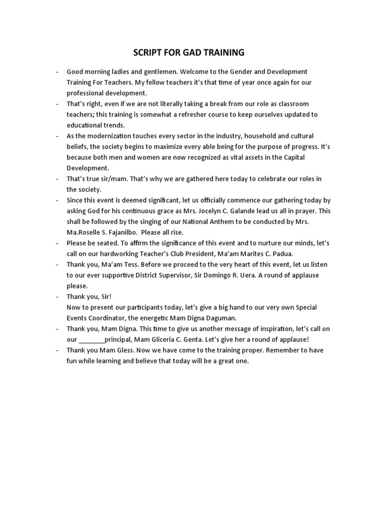 Script For Gad Training | PDF