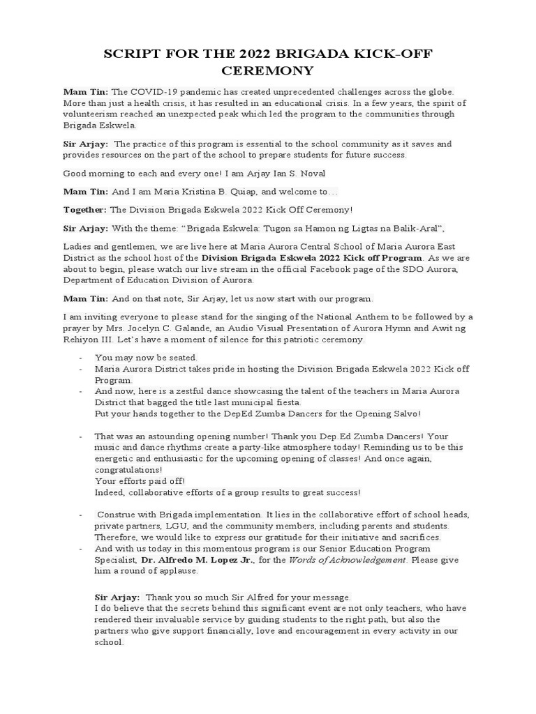 Script 2022 Brigada Kick Off | PDF