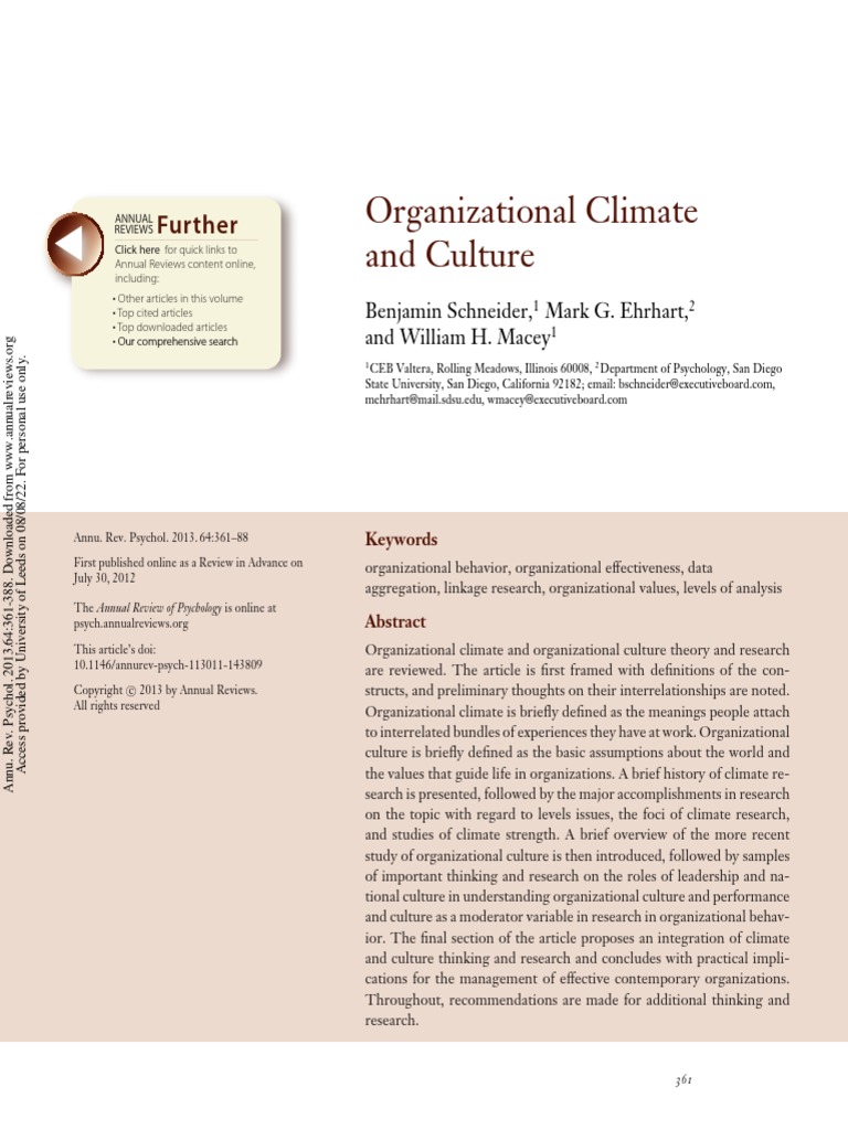 Organizational Climate and Culture | PDF | Self-Improvement | Science ...