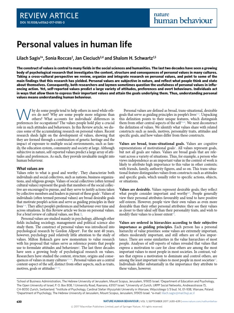 Personal Values in Human Life | PDF | Attitude (Psychology) | Motivational