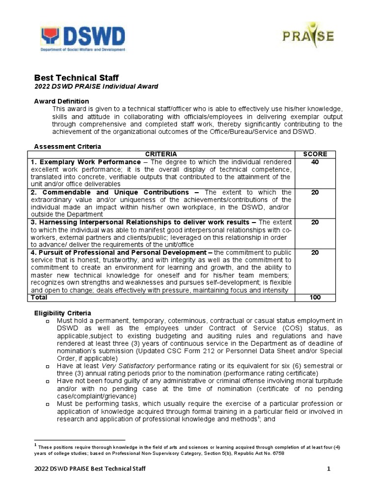 KASID - Best Technical Staff - 2022 PRAISE Nom Form | PDF | Employment ...