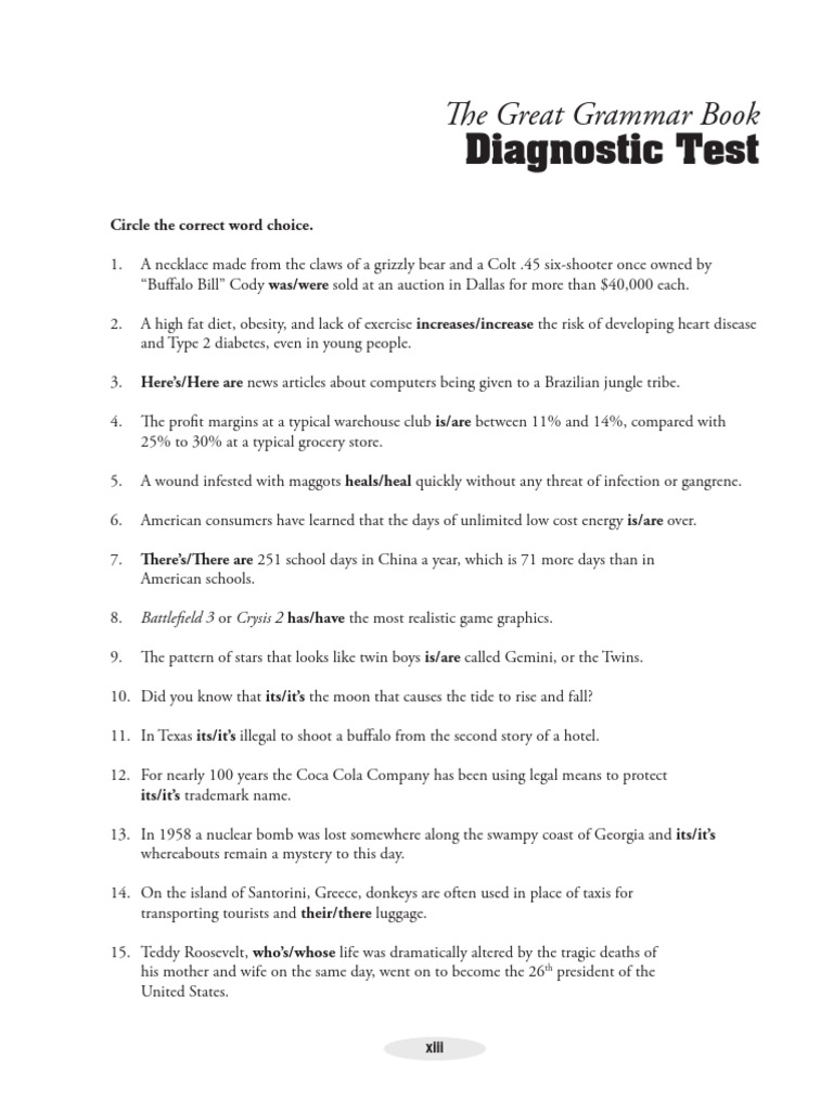 Great Grammar Book Diagnostic Test | PDF | Travel