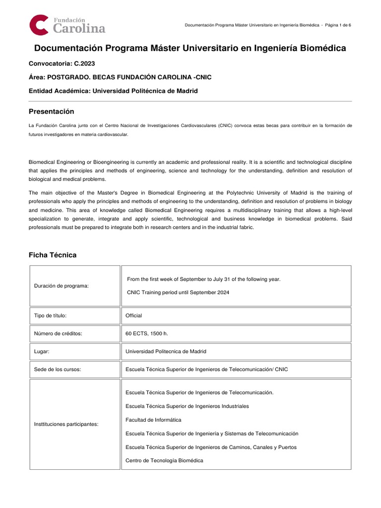 Master Biomedical Engineering CNIC | PDF | Red mundial | Internet y web