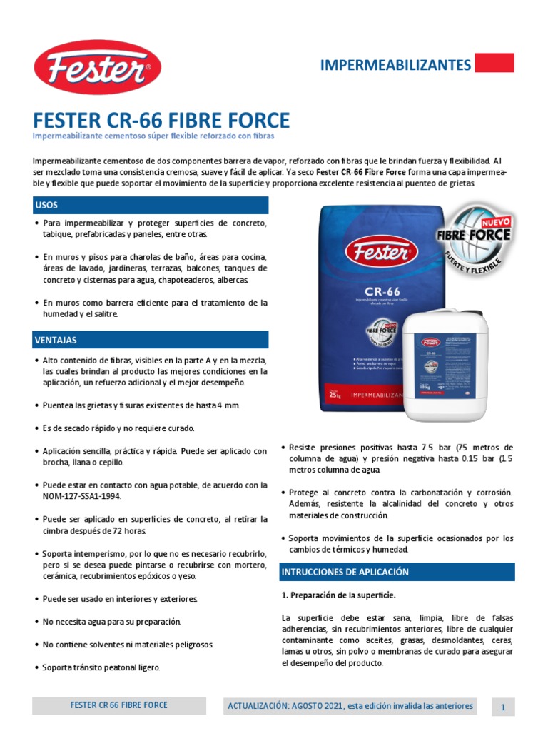 Fester CR 66 Fibre Force Agosto 2021 | PDF | Hormigón | Agua