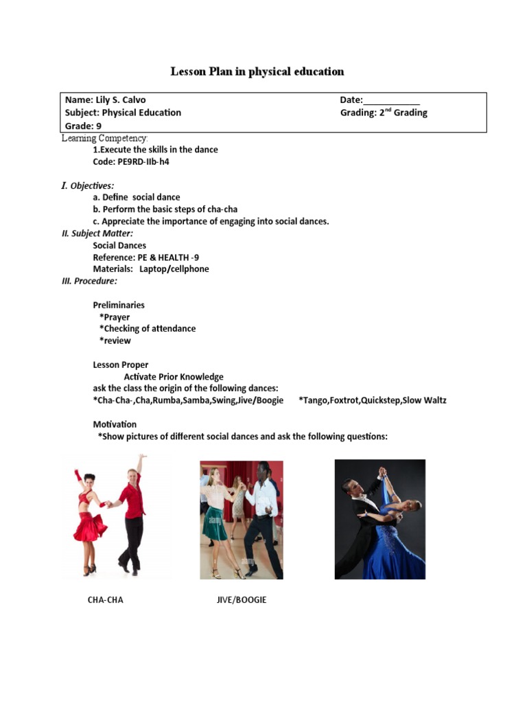 Lesson Plan-Pe | PDF | Dances | Social Dance