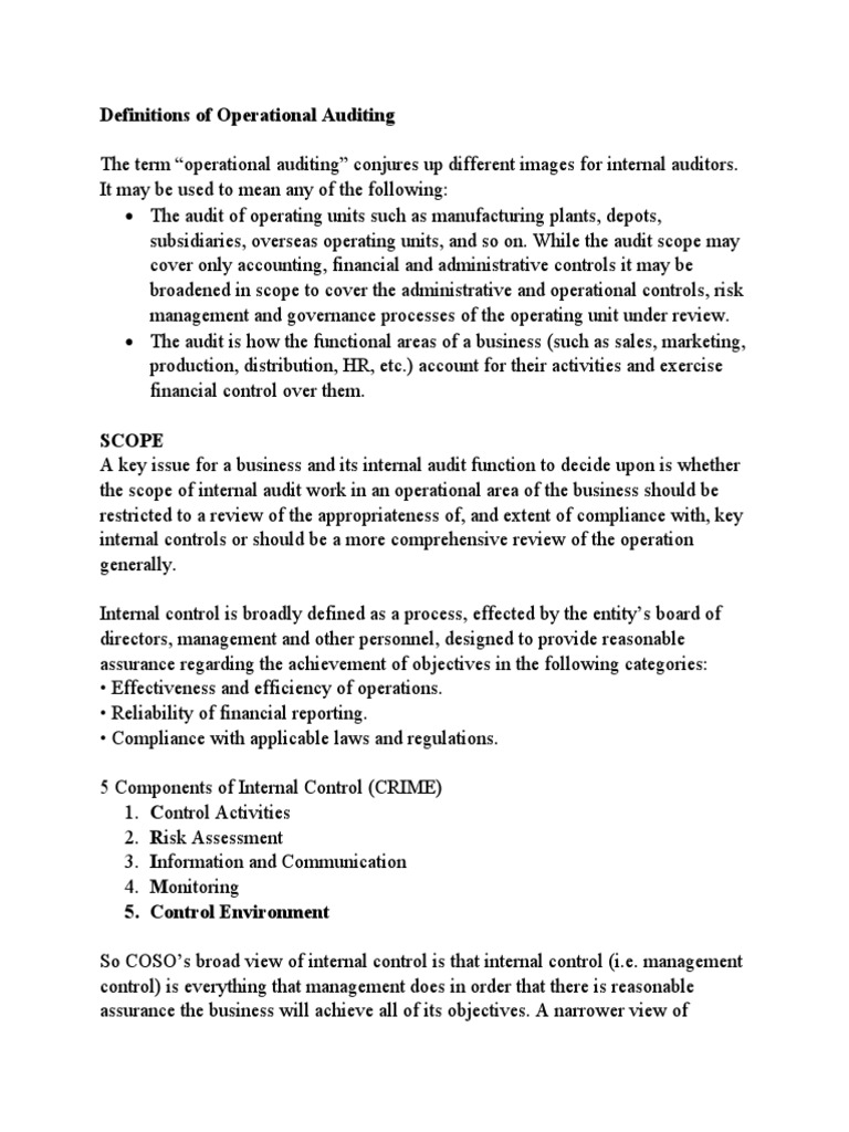 Chapter 1 - Approaches To Operational Auditing | PDF | Internal Control ...
