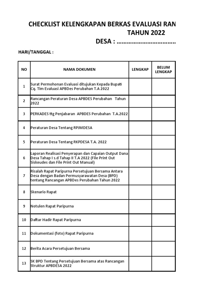 Checklist APBDes Perubahan 2022 | PDF | Pengelolaan Keuangan & Uang