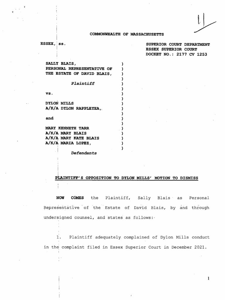 Sally Blais. Estate of David Blais V Dylon Mills Aka Dylon Rappleyea | PDF