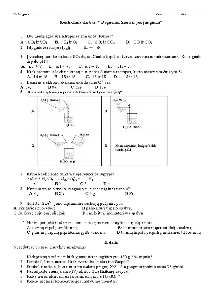 Deguonis Siera Kontrolinis | PDF