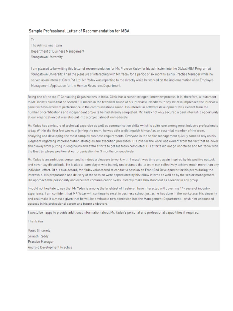 Professional Reference Letter Sample | PDF