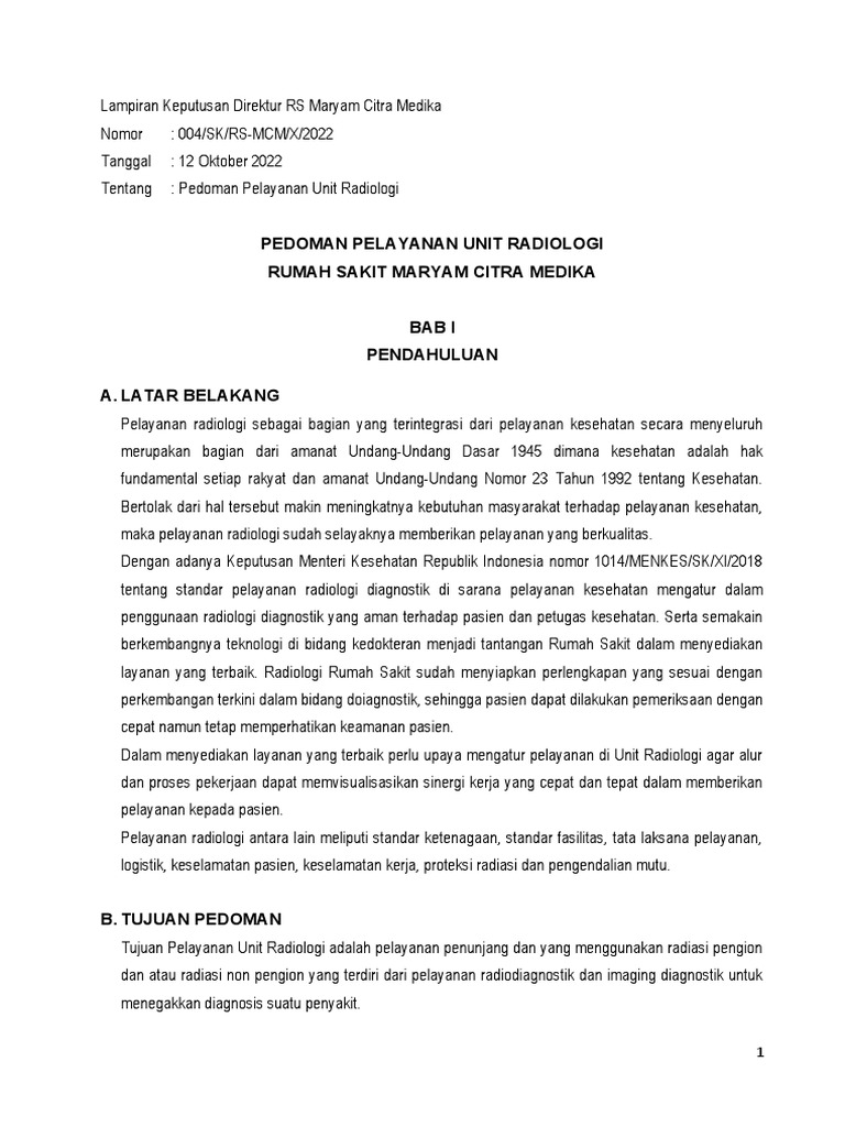 PP4 - PEDOMAN PELAYANAN RADIOLOGI Edit | PDF