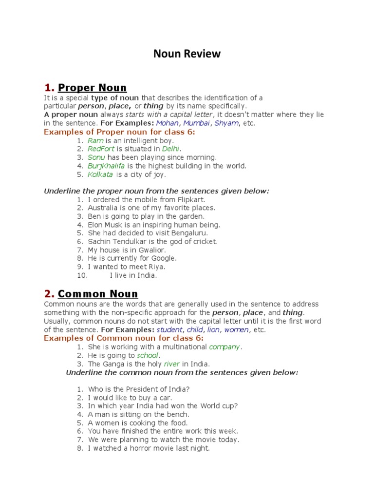 Noun Review | PDF | Noun