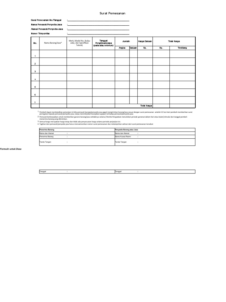 1.form Surat Pemesanan | PDF