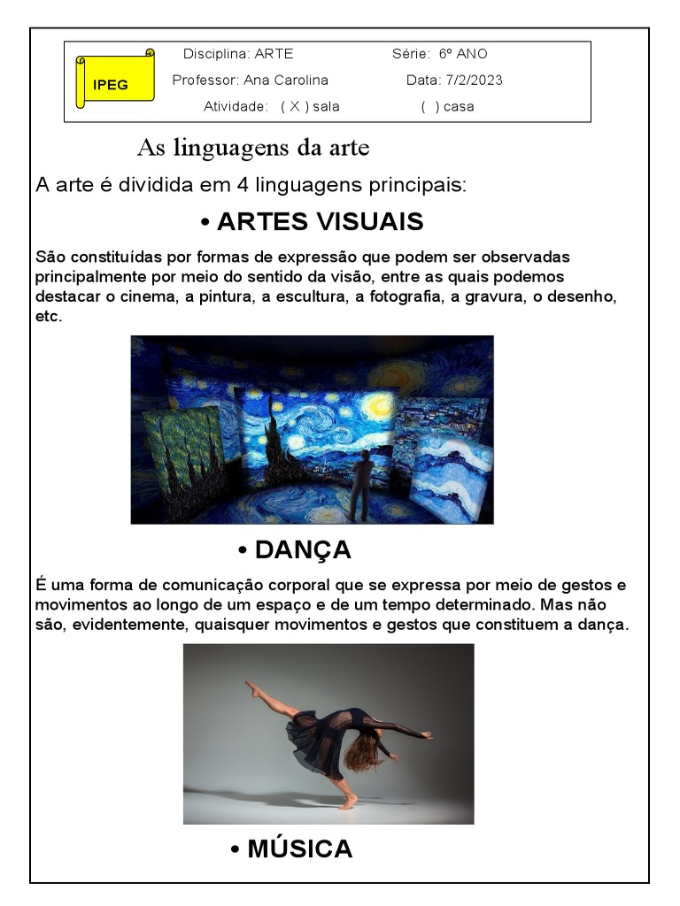 Quatro Linguagens da Arte para 6º Ano | PDF