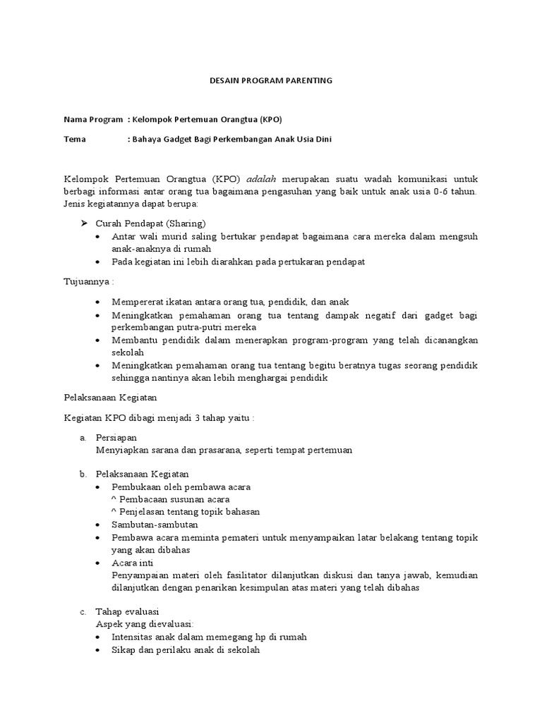Desain Program Parenting | PDF | Karier & Perkembangan | Kesehatan Holistik