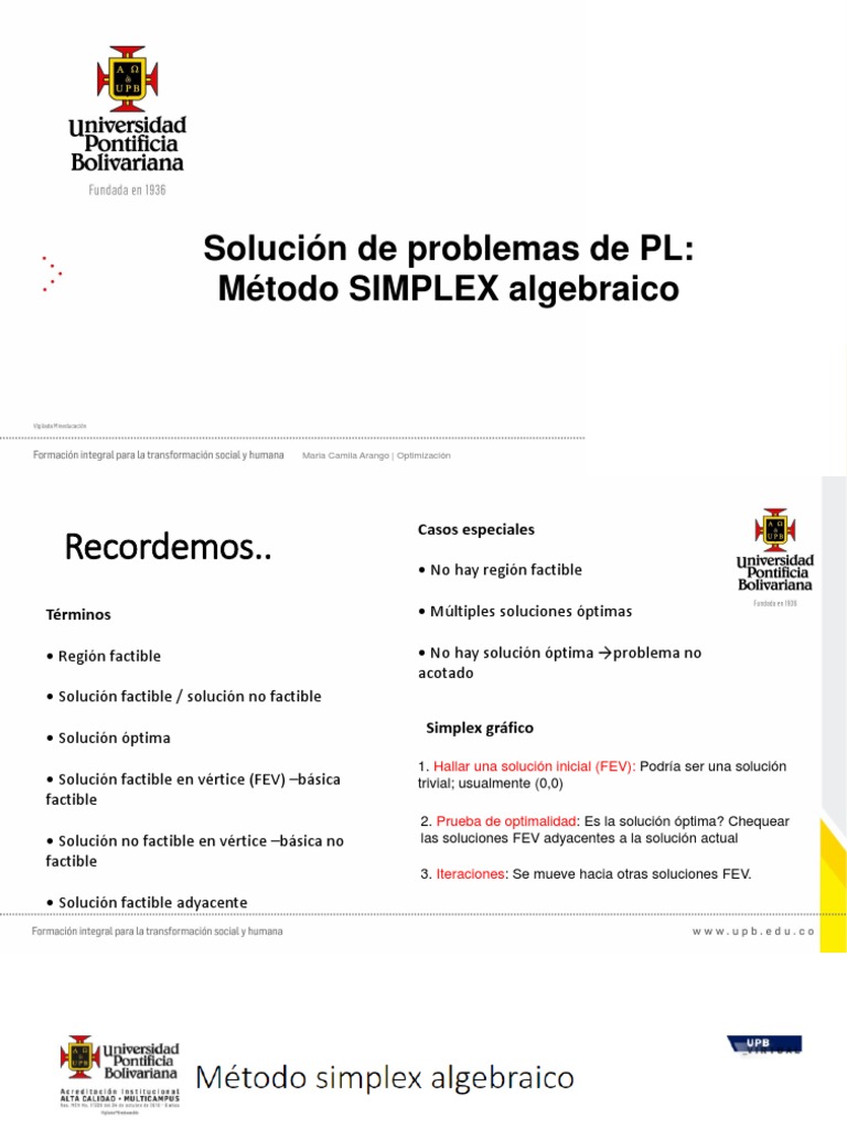11 - Solución de Probelmas de PL - Método Simplex Algebraico | PDF | Programación de ...