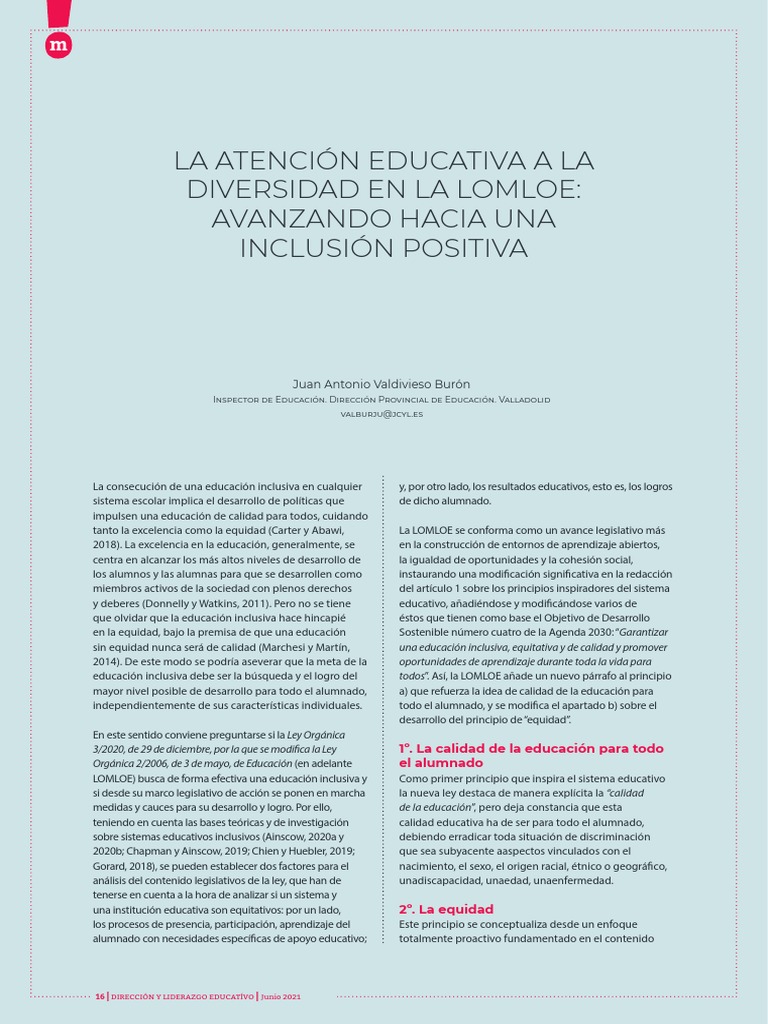 La Atencion Educativa A La Diversidad en La Lomloe Avanzando Hacia Una Inclusion Positiva ...