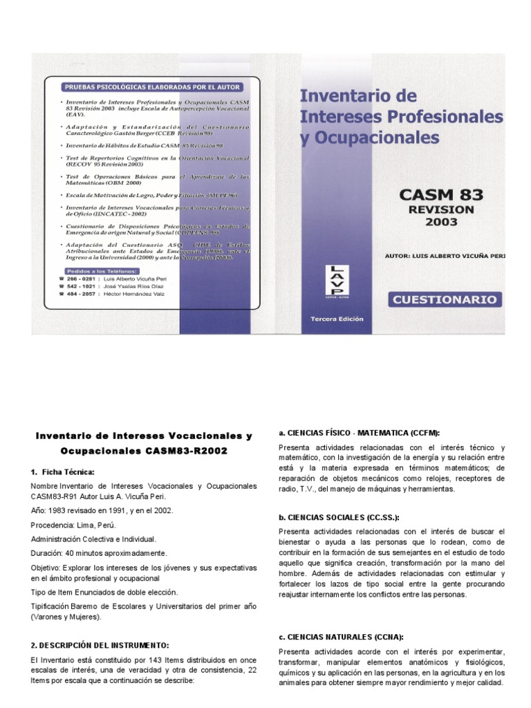 Inventario de Intereses Vocacionales y Ocupacionales CASM83 | PDF