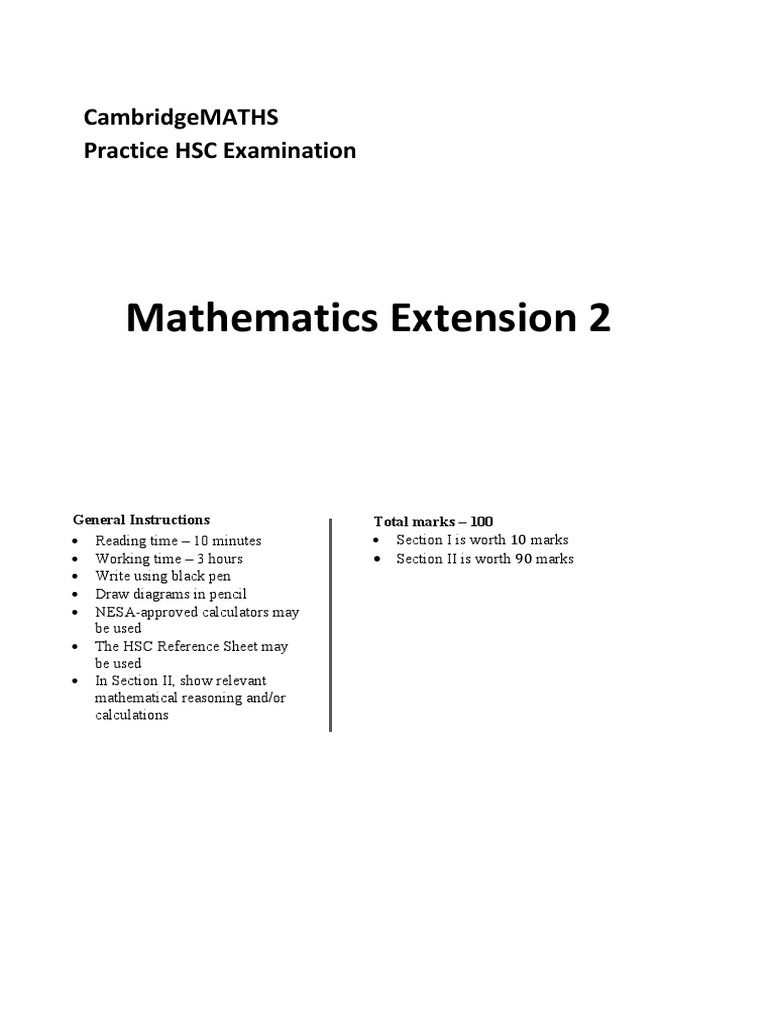 Cambridge Ext 2 Sample Trials | PDF | Complex Number | Triangle