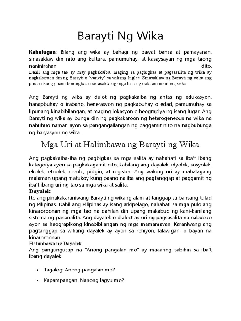 Barayti NG Wika | PDF