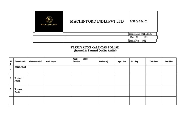 Internal Audit Calender | PDF