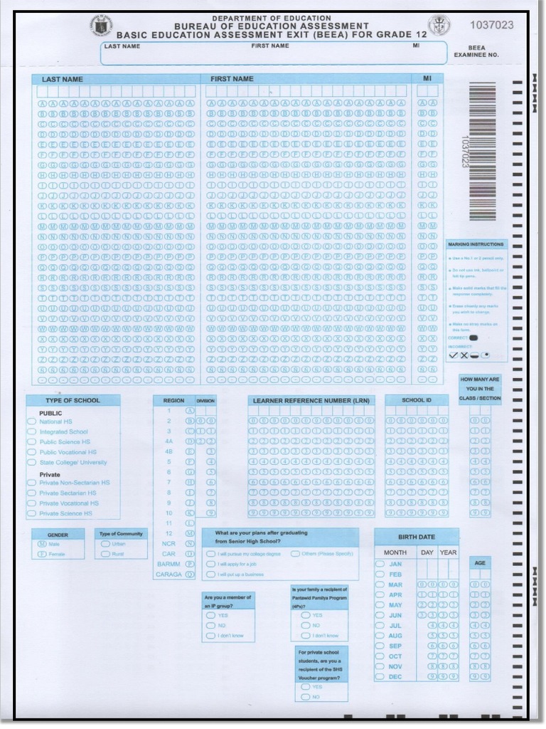 NATG12 Answer Sheet Page 1 | PDF