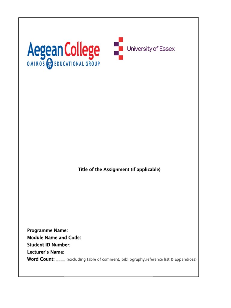 Essex Assignment Front Cover Page | PDF