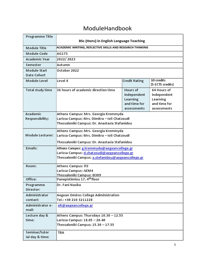 AcademicWriting ModuleHandbook | PDF
