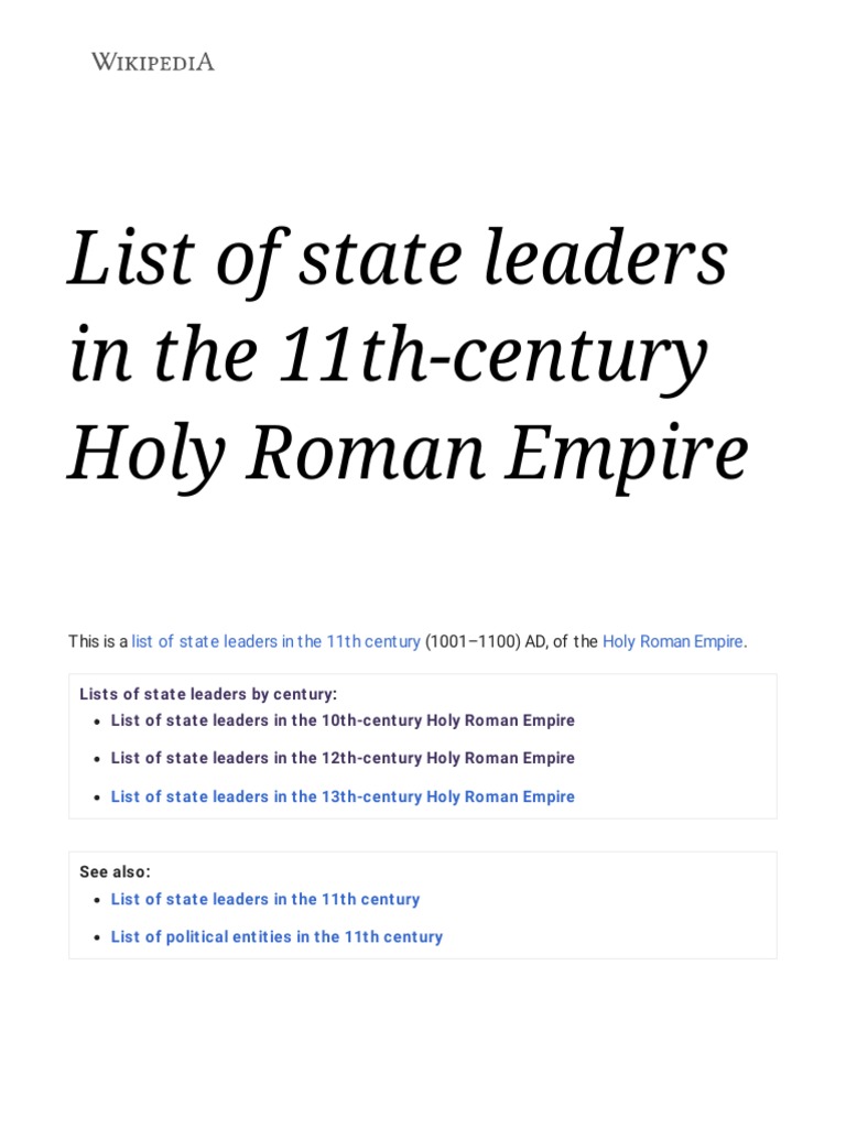 List of State Leaders in The 11th-Century Holy Roman Empire - Wikipedia ...
