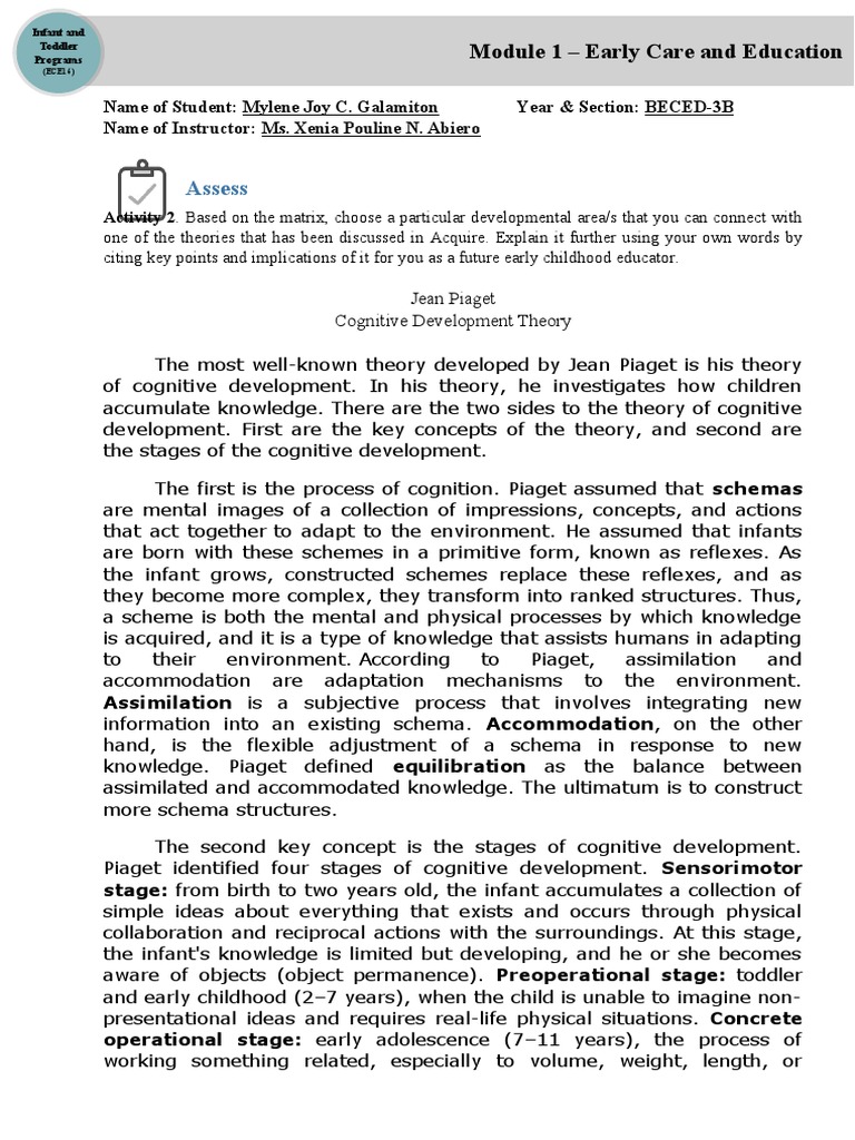 DONE MYLENE JOY GALAMITON - ECE-16-Course-File-M1-L2-Activity2 | Download Free PDF | Cognitive ...