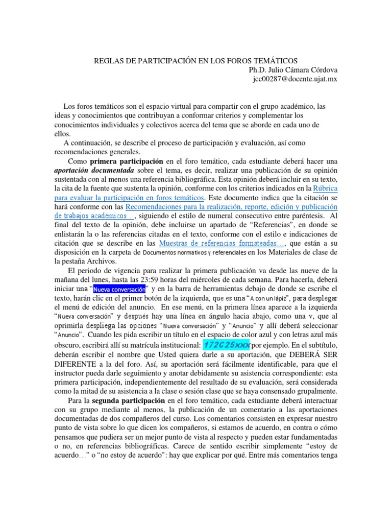 Reglas de Participacion en Foros Tematicos | PDF | Citación