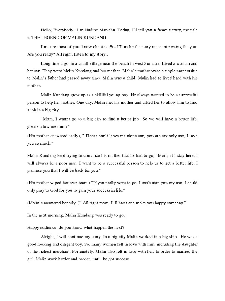 Malin Kundang-Storytelling Text | PDF