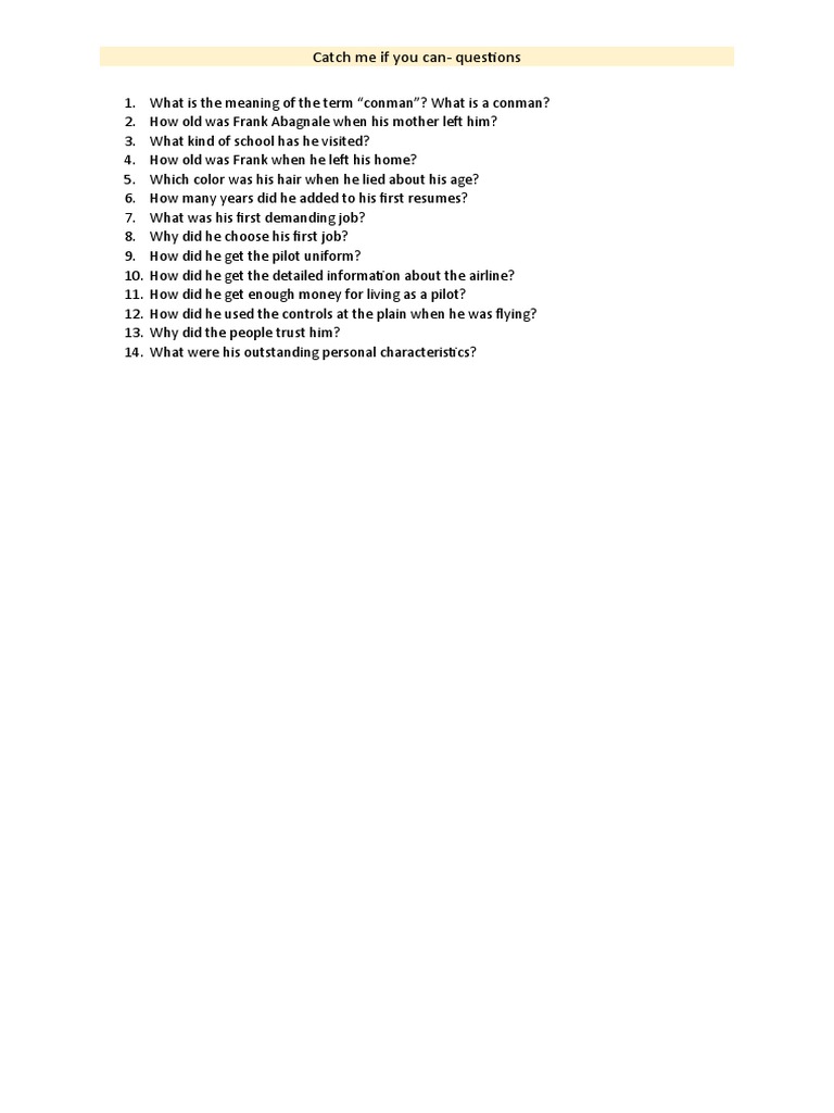 Catch Me If You Can Questions-1 | PDF